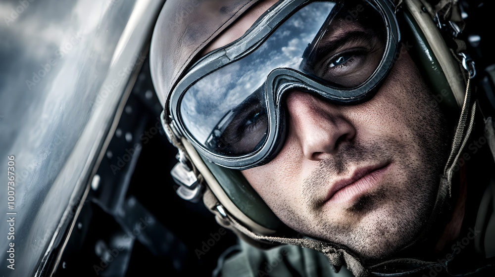 A U.S. Navy fighter pilot from World War II, wearing a leather flight ...