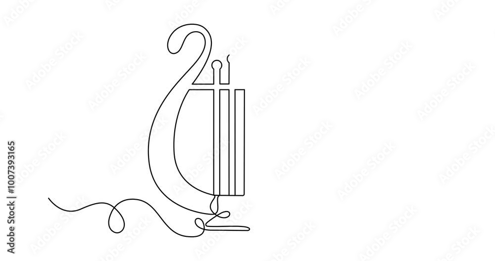 Lyre is musical instrument, symbol of musical art, drawn in one ...