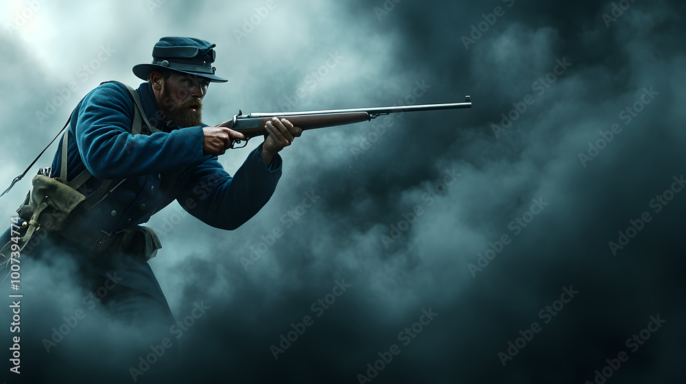 A Union soldier from the American Civil War, dressed in a blue wool ...
