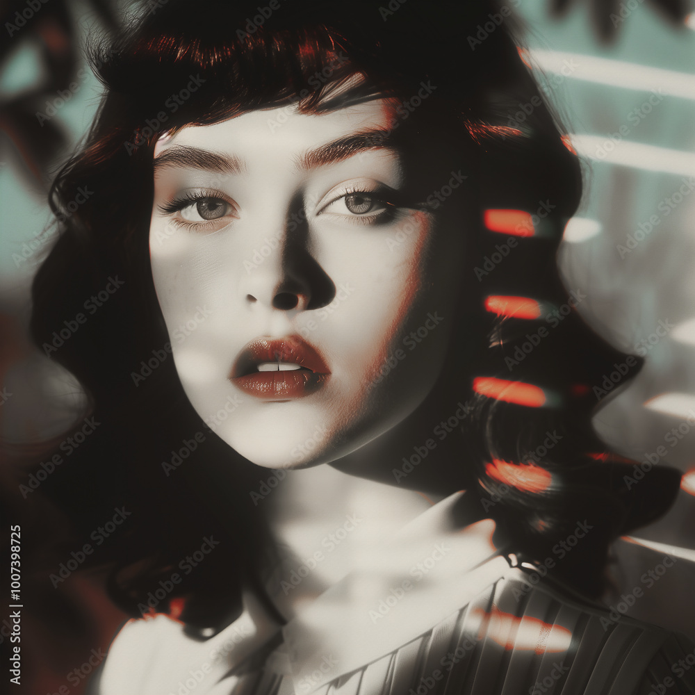 vintage portrait, Halloween Mysterious Beautiful Woman with a geometric ...