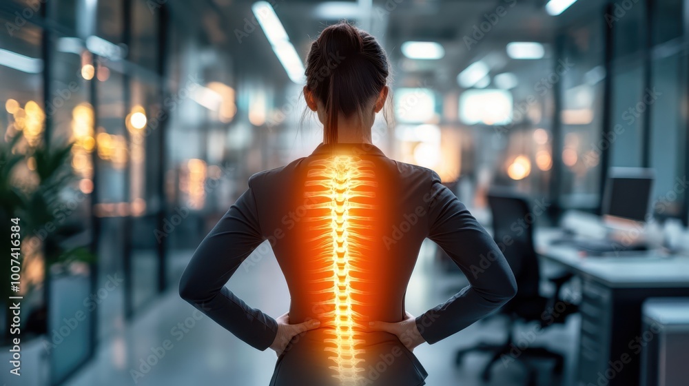 Office lady hurt the back and X-ray capturing the spine, designed to ...
