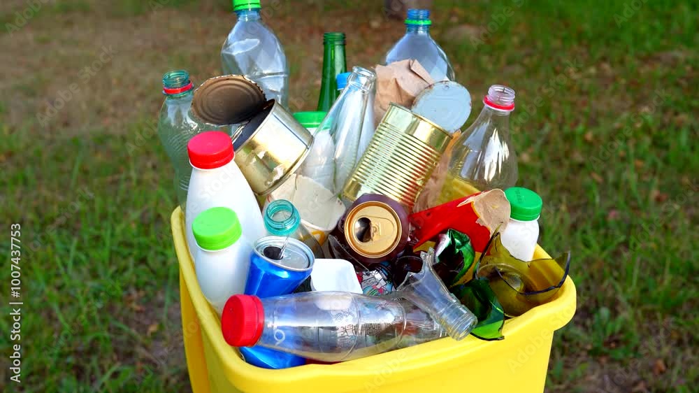 Bottles in Waste container. Waste sorting for Recycling. Glass bottle ...