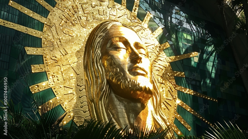 Modern three dimensional representation of jesus in gold, highlighting ...