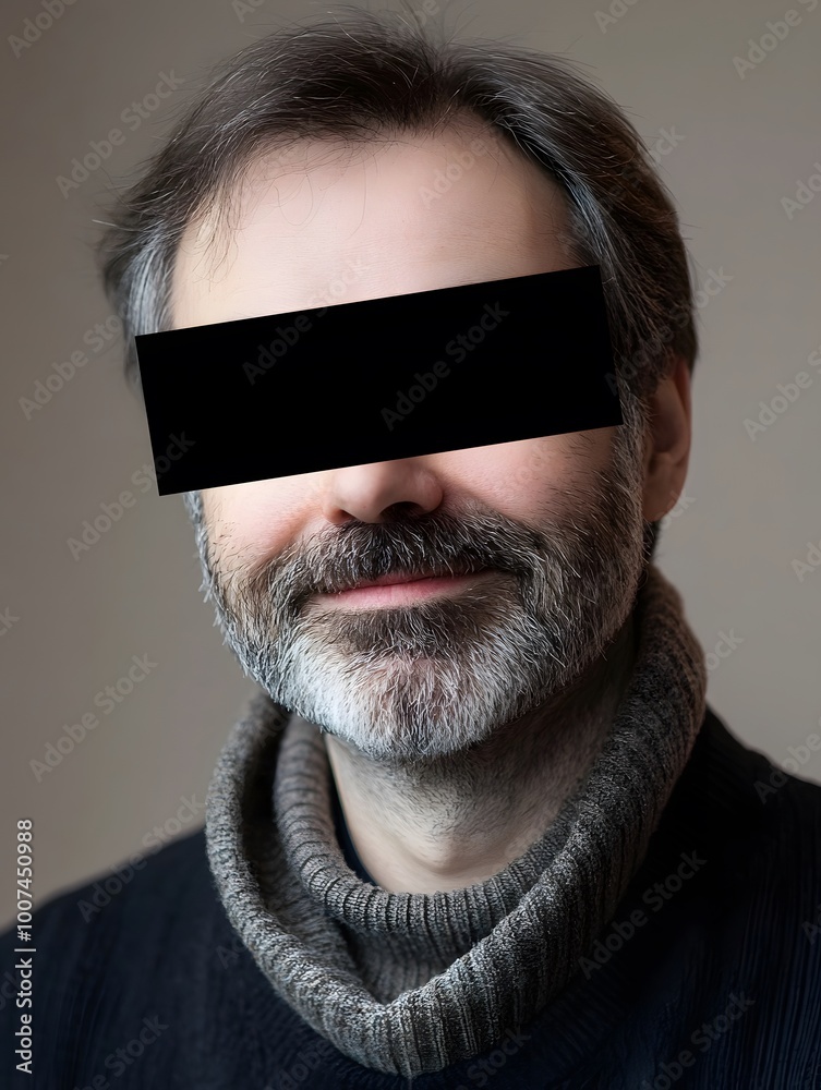 Censor bar concept. Censorship rectangle. Middle aged anonymous man ...