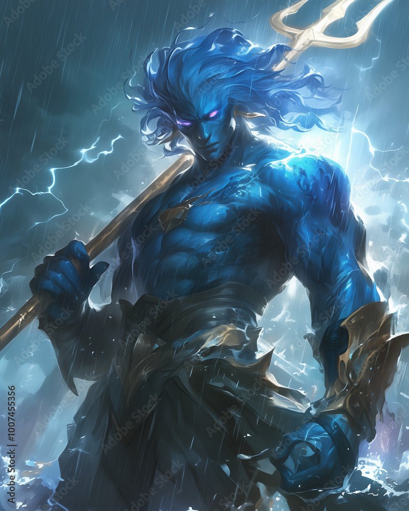 water genasi warrior channels lightning, his intense gaze piercing ...