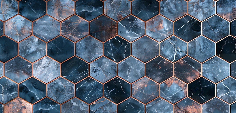 Marble texture with hexagonal tiles in shades of midnight blue and ...