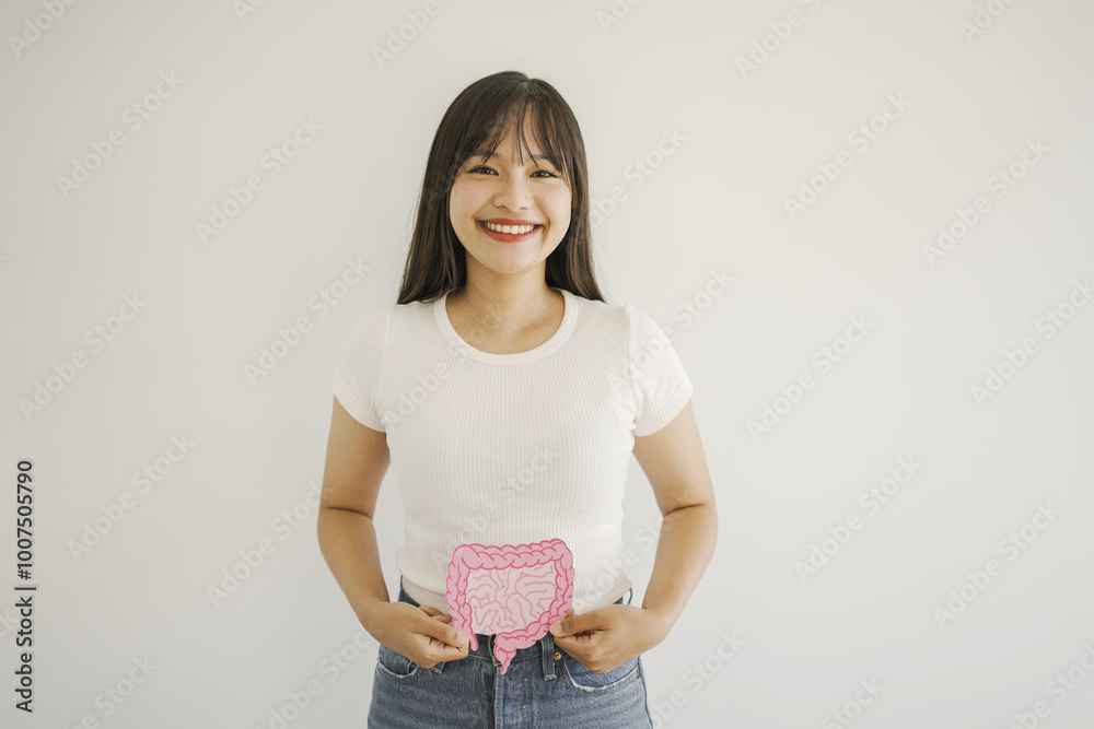 woman hands holding intestine shape, healthy bowel digestion, leaky gut ...