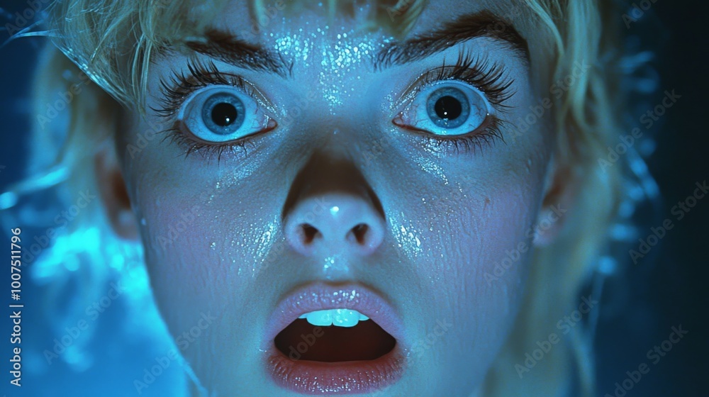 Vintage 1980s Horror Scream Queen - Dramatic Close-Up Expressions Stock ...