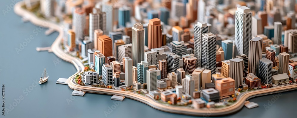 Detailed cityscape model showcasing urban architecture with various ...