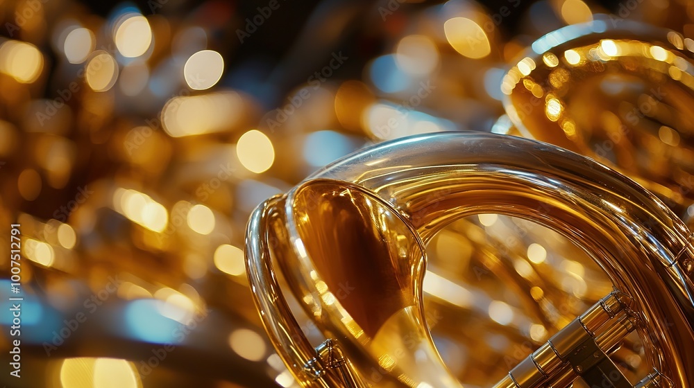 A visually engaging flashcard for the French horn, prominently ...