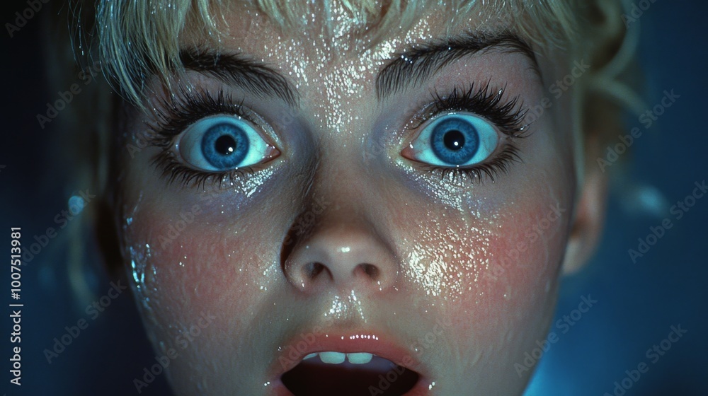 Vintage 1980s Horror Scream Queen - Dramatic Close-Up Expressions Stock ...