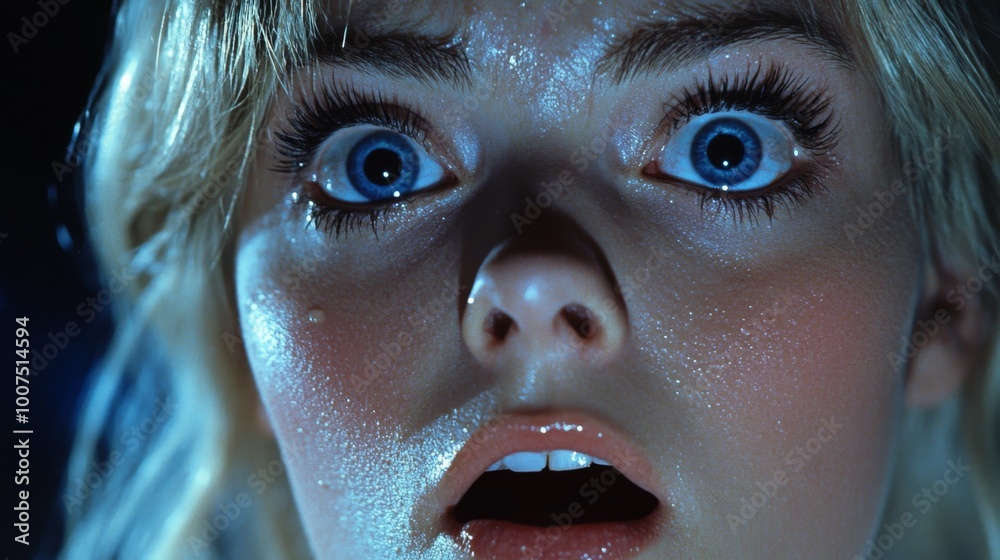 Vintage 1980s Horror Scream Queen - Dramatic Close-Up Expressions Stock ...