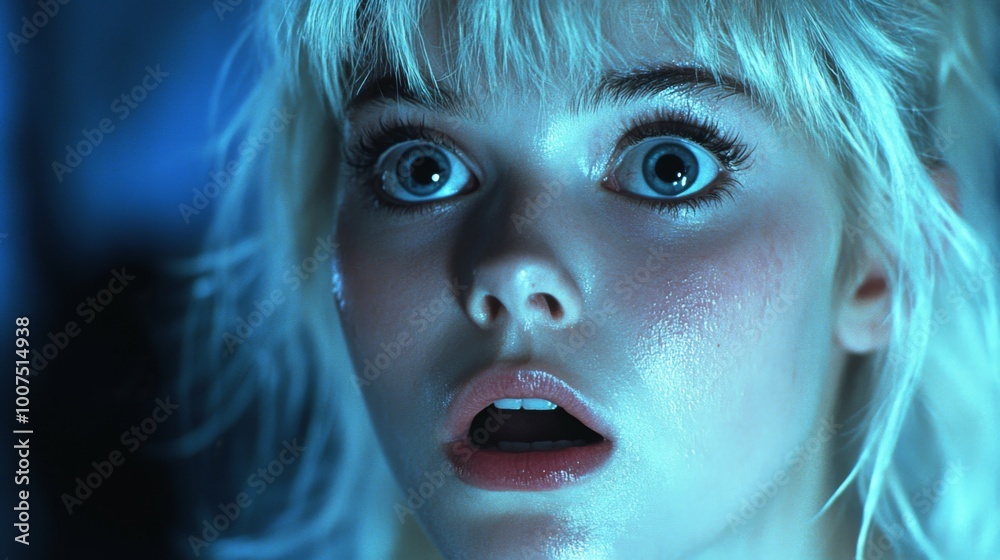 Vintage 1980s Horror Scream Queen - Dramatic Close-Up Expressions Stock ...