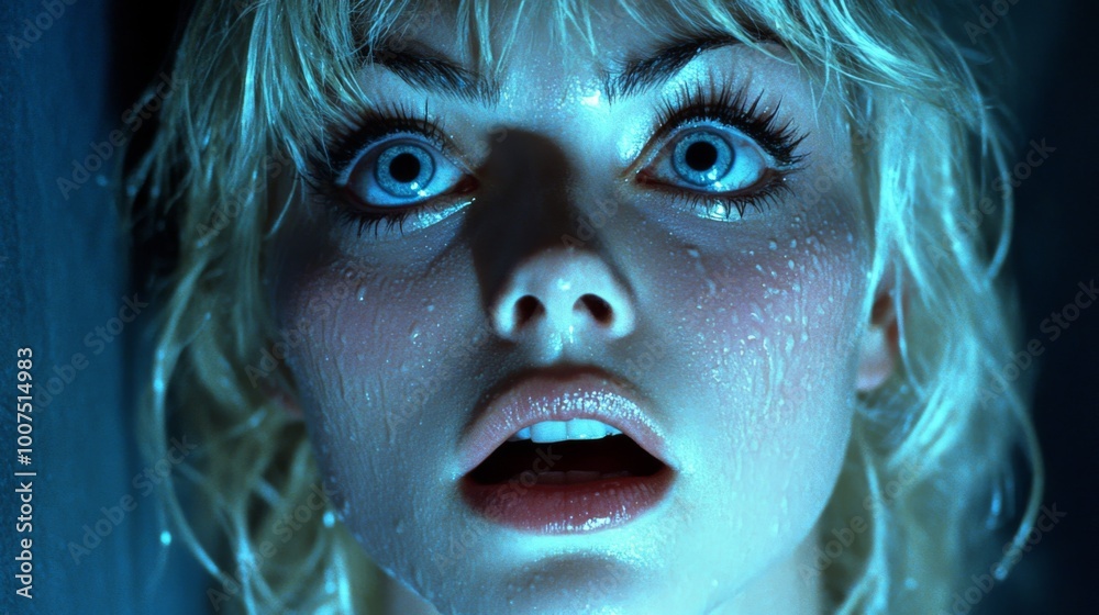 Vintage 1980s Horror Scream Queen - Dramatic Close-Up Expressions Stock ...