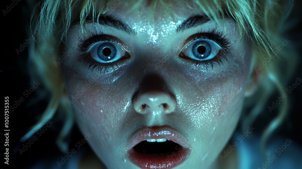 Vintage 1980s Horror Scream Queen - Dramatic Close-Up Expressions Stock ...