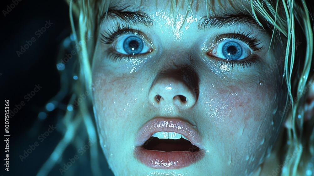 Vintage 1980s Horror Scream Queen - Dramatic Close-Up Expressions Stock ...