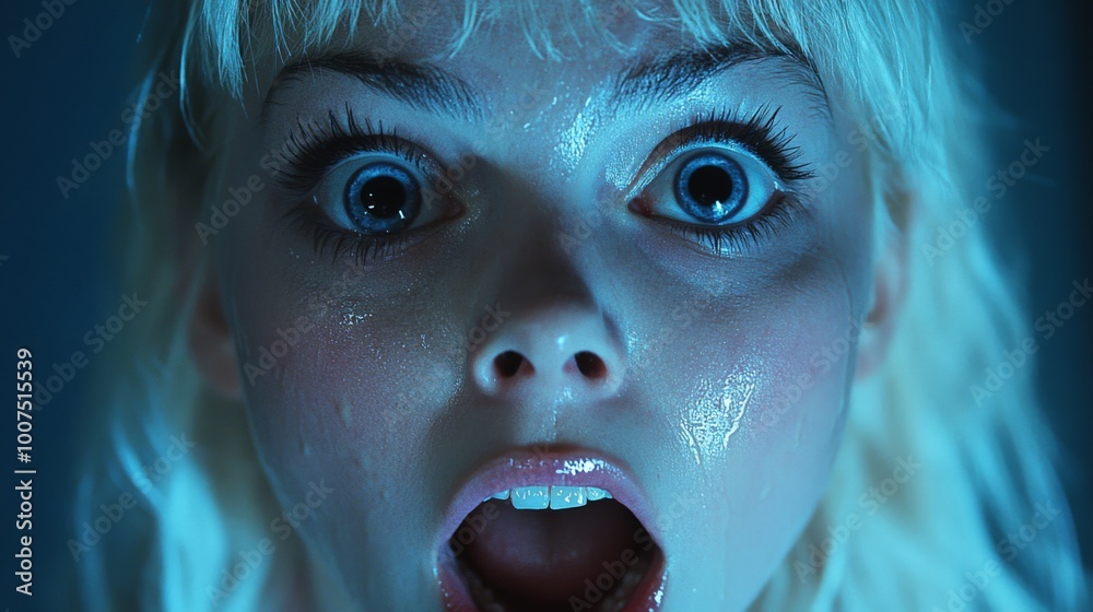 Vintage 1980s Horror Scream Queen - Dramatic Close-Up Expressions Stock ...