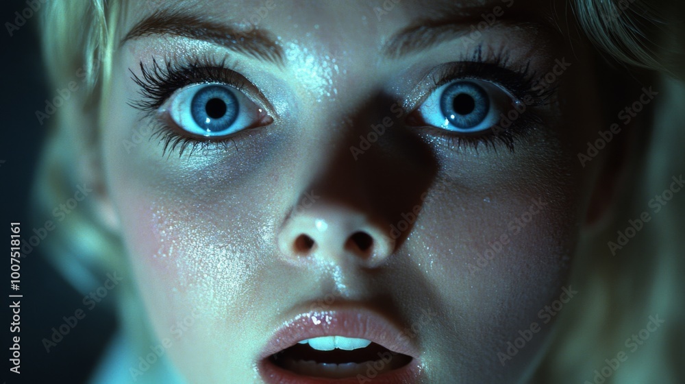 Vintage 1980s Horror Scream Queen - Dramatic Close-Up Expressions Stock ...
