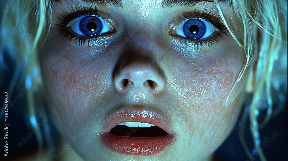 Vintage 1980s Horror Scream Queen - Dramatic Close-Up Expressions Stock ...