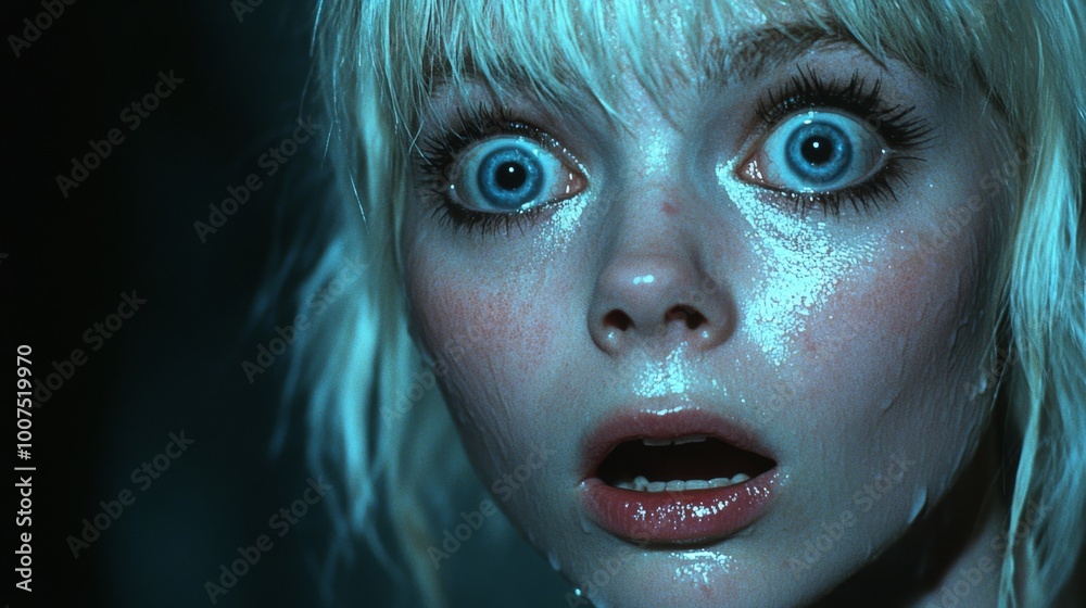Vintage 1980s Horror Scream Queen - Dramatic Close-Up Expressions Stock ...