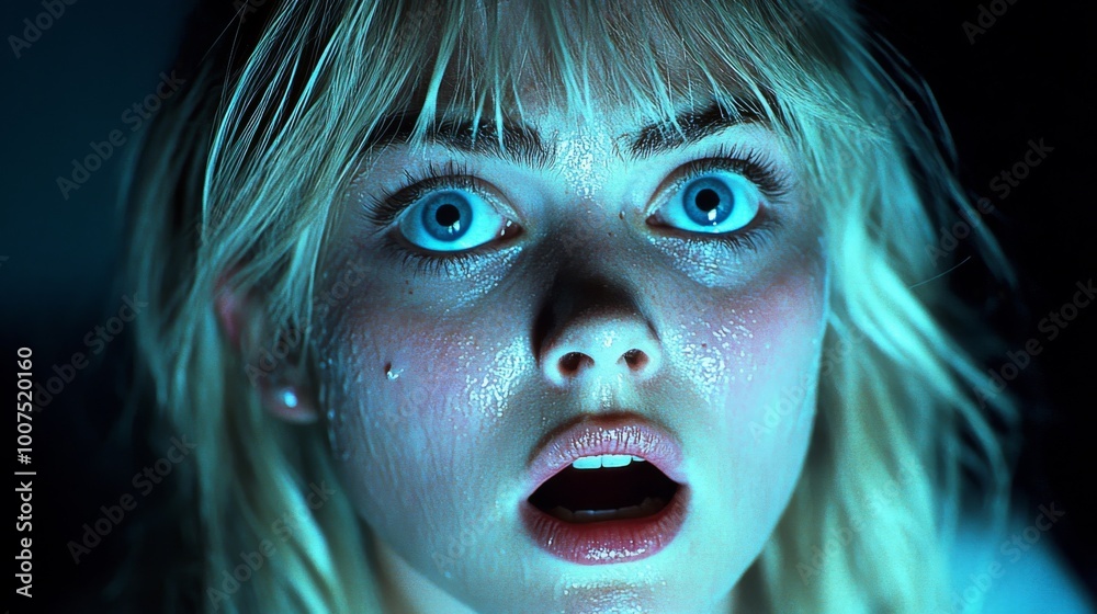 Vintage 1980s Horror Scream Queen - Dramatic Close-Up Expressions Stock ...