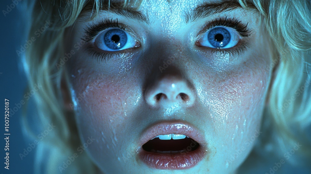 Vintage 1980s Horror Scream Queen - Dramatic Close-Up Expressions Stock ...