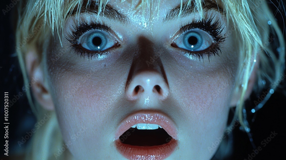 Vintage 1980s Horror Scream Queen - Dramatic Close-Up Expressions Stock ...