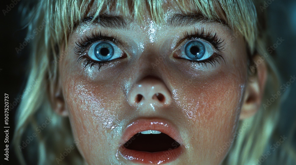Vintage 1980s Horror Scream Queen - Dramatic Close-Up Expressions Stock ...