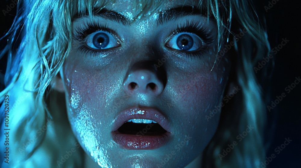 Vintage 1980s Horror Scream Queen - Dramatic Close-Up Expressions Stock ...