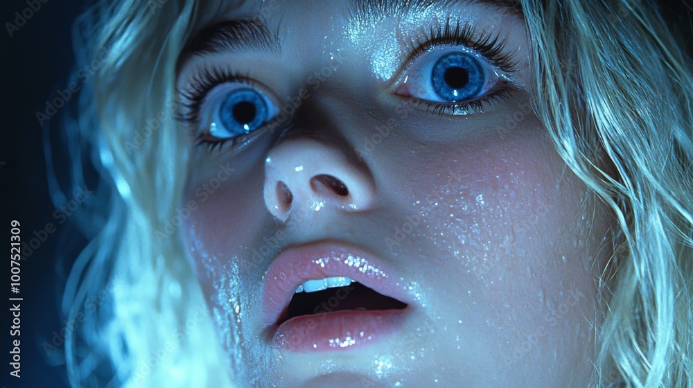 Vintage 1980s Horror Scream Queen - Dramatic Close-Up Expressions Stock ...