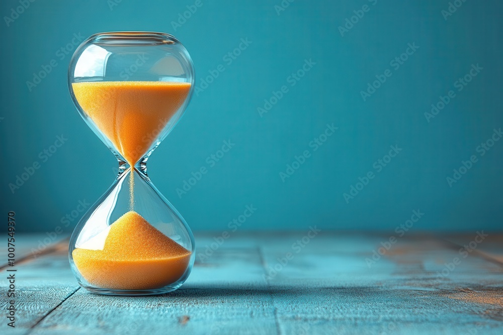 classic hourglass sitting against a light blue background capturing the ...
