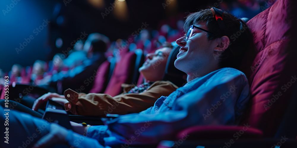 Couple Relaxing in Movie Theater, Audience Enjoying Cinema Experience ...