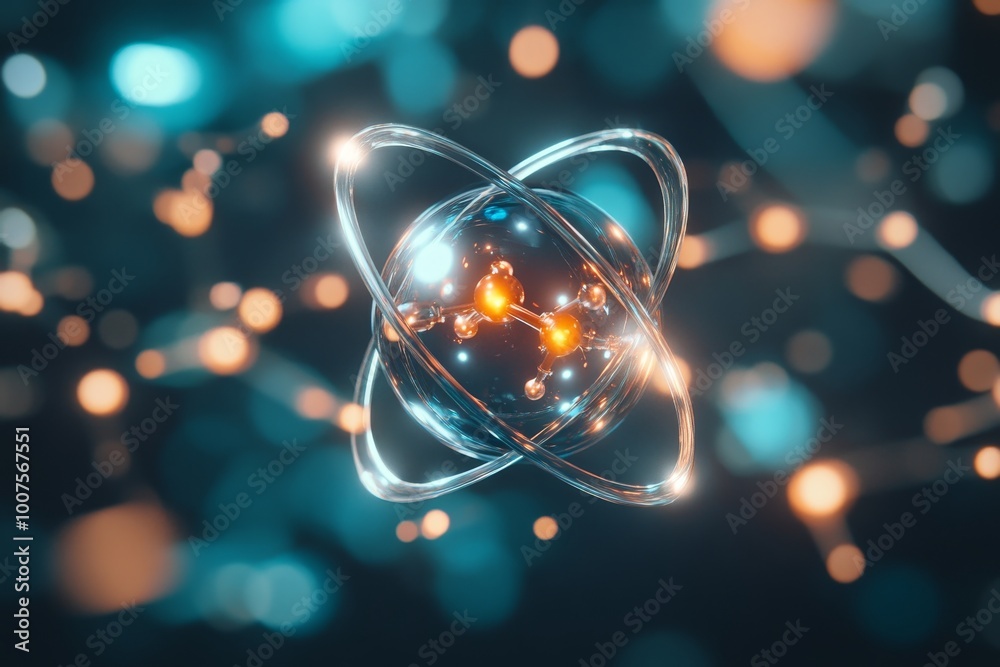 3d model of an atom with electrons orbiting the nucleus, representing ...