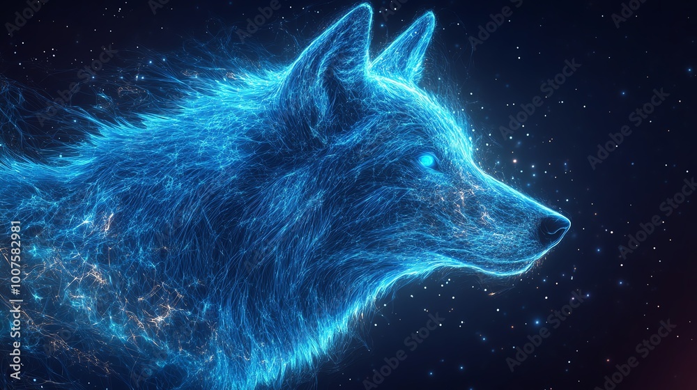 Neural circuitry of a wolf brain glowing with pack behavior functions ...