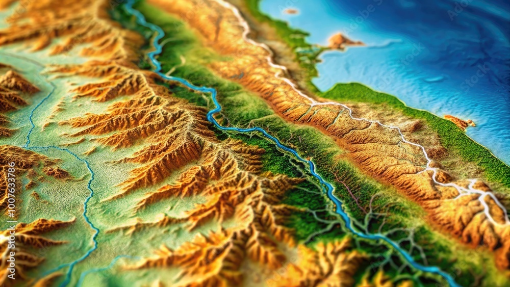 Detailed Topographic Map of Peru Featuring Mountains, Rivers, and ...
