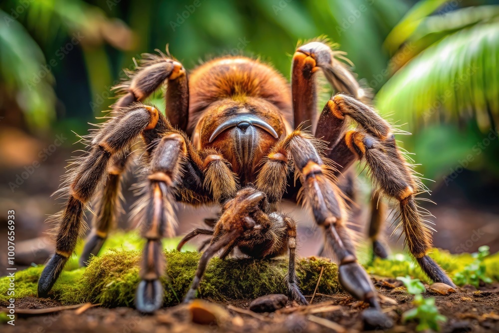 Goliath Bird Eating Spider Consuming Prey In Natural Habitat Goliath Bird Eating Spider Consuming Prey In Natural Habitat