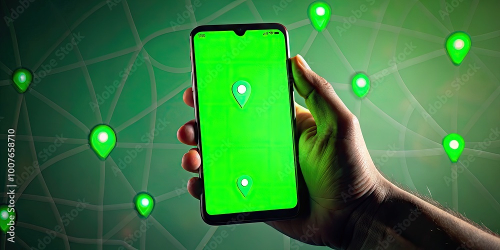 Hand Holding Smartphone with Green Screen and Tracking Markers for ...