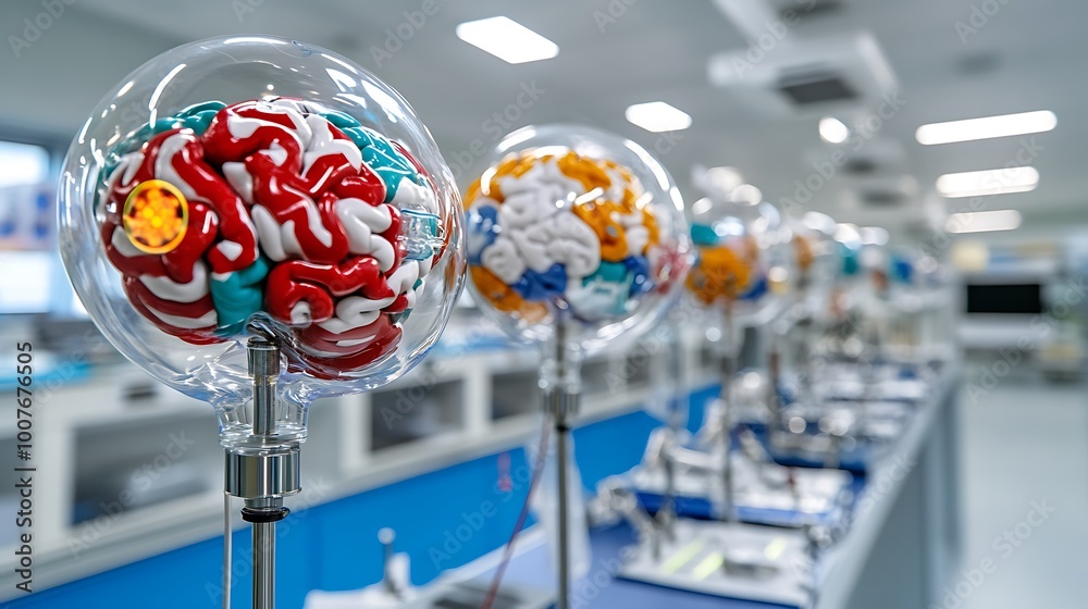 Human Brain Model in Glass Dome Medical Research Laboratory ...