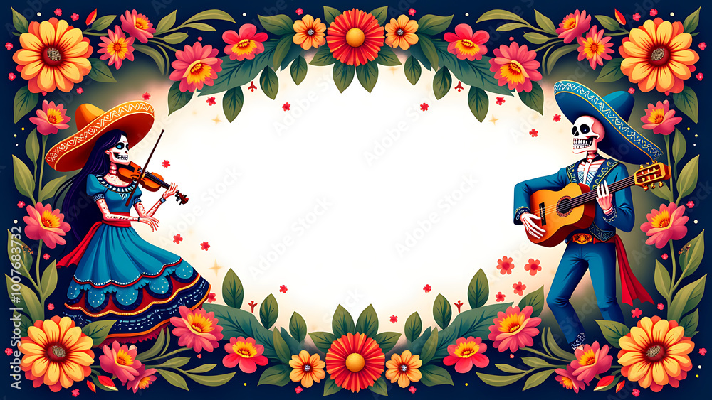 Dead Day Dia De Los Muertos Mexican holiday frame. Vector border with ...