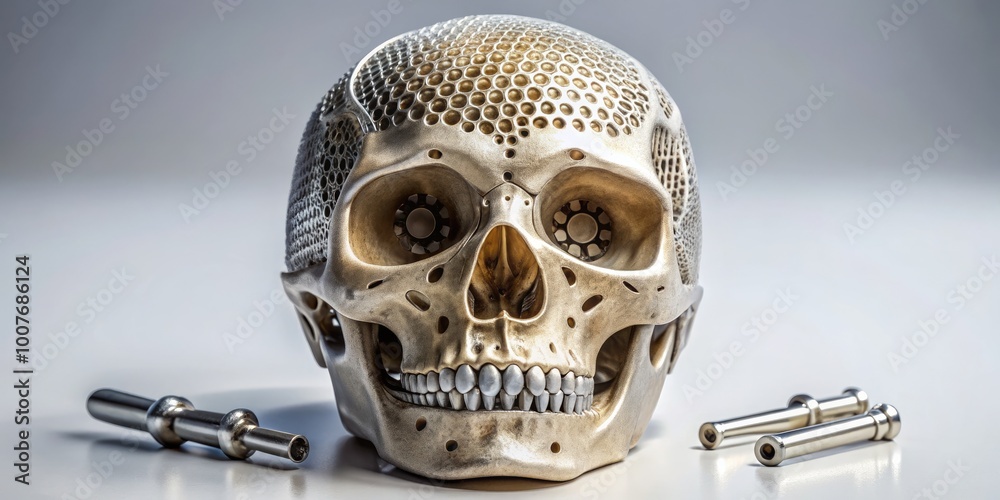 Prototype of human skull with titanium implants and 3D printed surgical ...
