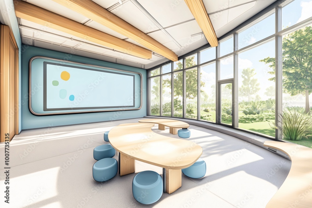 Futuristic Classroom Filled with Interactive Whiteboards and Augmented ...