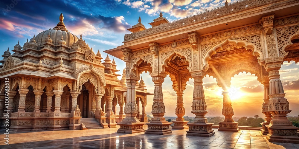 Majestic ancient temple boasts ornate carvings, sweeping arches, and ...