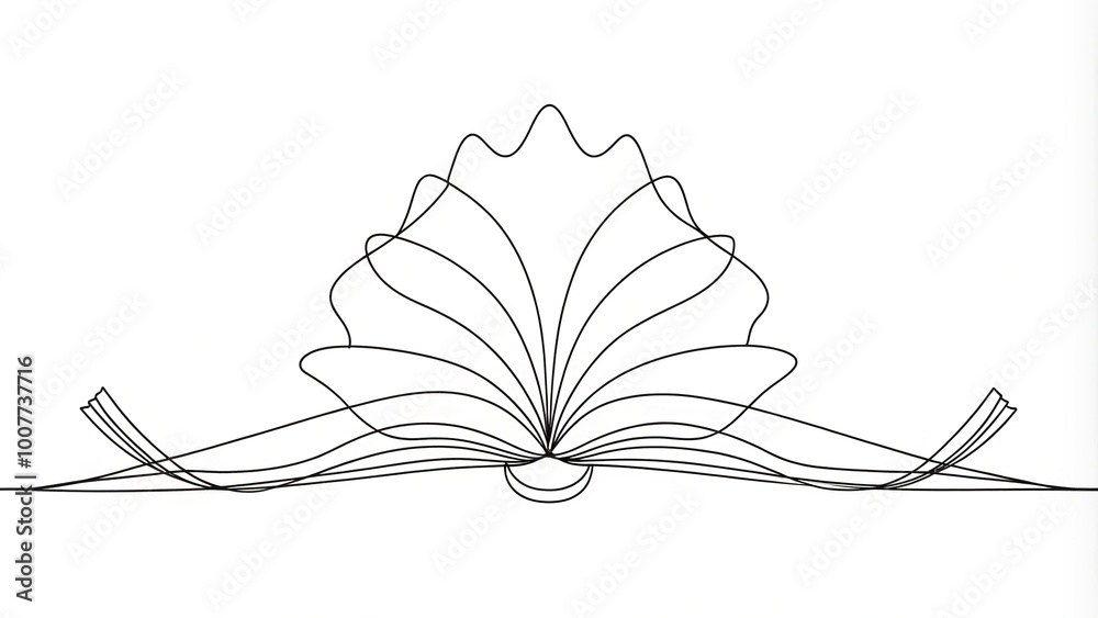 Stylized line art illustration of an open book with pages unfolding ...