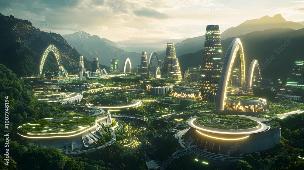 Circular Economy Integration: A futuristic city powered by a circular ...