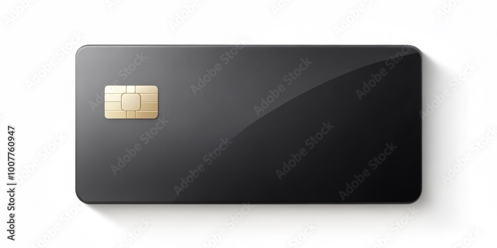 A sleek modern credit card is positioned horizontally on a plain white ...