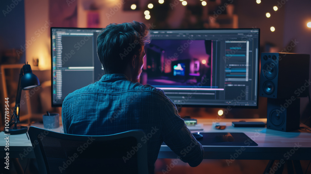 Content creator editing digital media for a social media platform ...