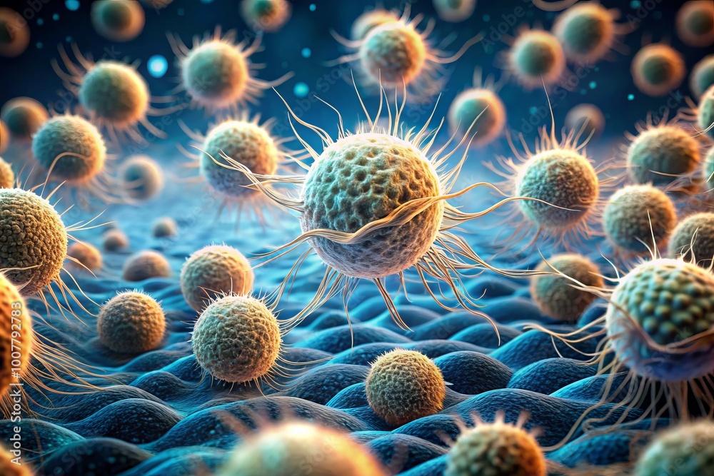 Microscopic view of cilia, tiny hair-like structures on the surface of ...