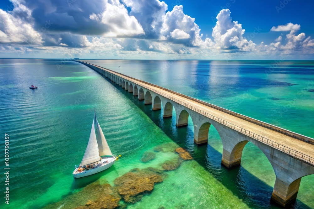 Panoramic view of the iconic seven-mile bridge stretching across ...