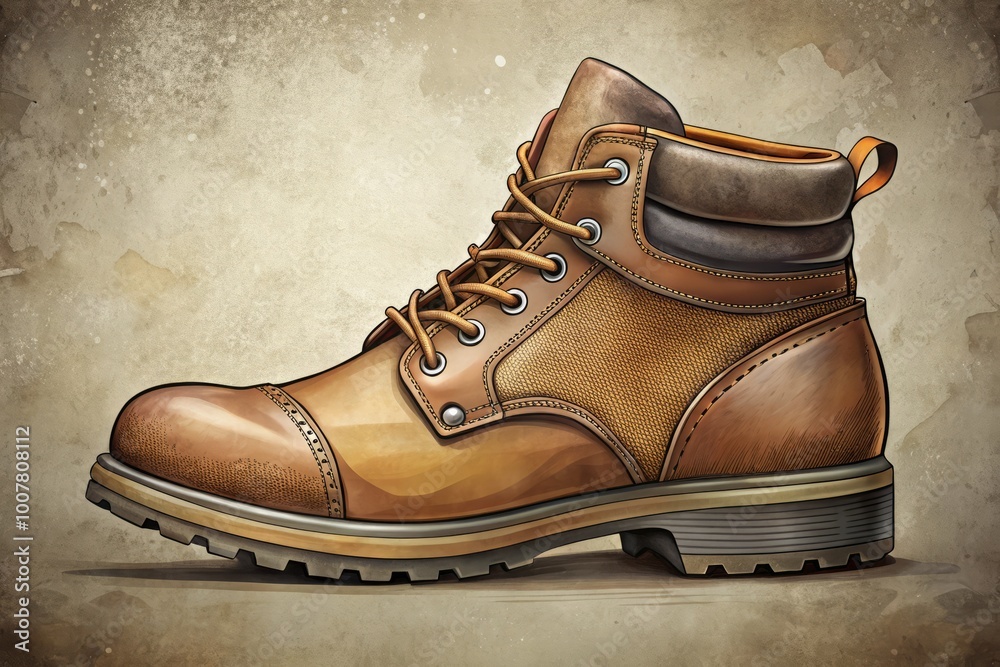 Stylized illustration of a rugged work boot with a strong sole and ...