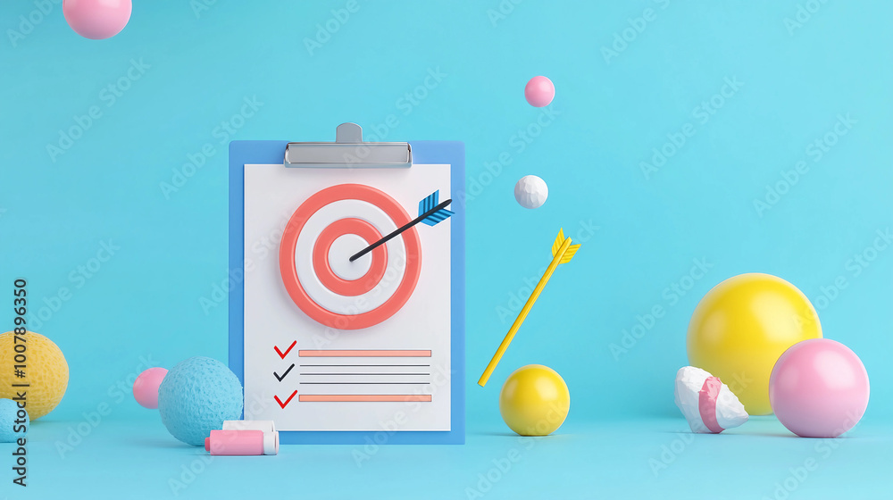 Colorful Target and Checklist on Clipboard Representing Goal ...